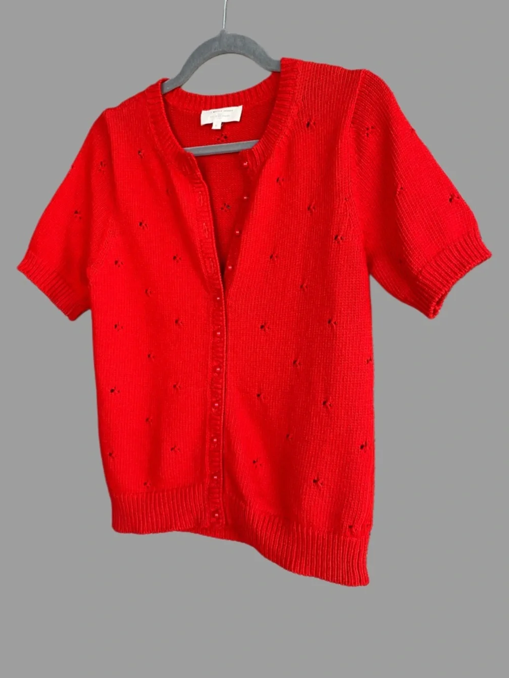Sezane | Sweaters | Sezane Bright Tomato Red Textured Cotton Knit Short ...